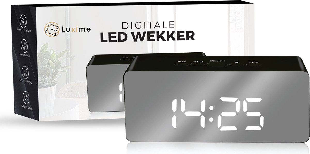Luxime - Digitale Wekker - Slaapkamer - Klok - Multifunctioneel - Zwart ...