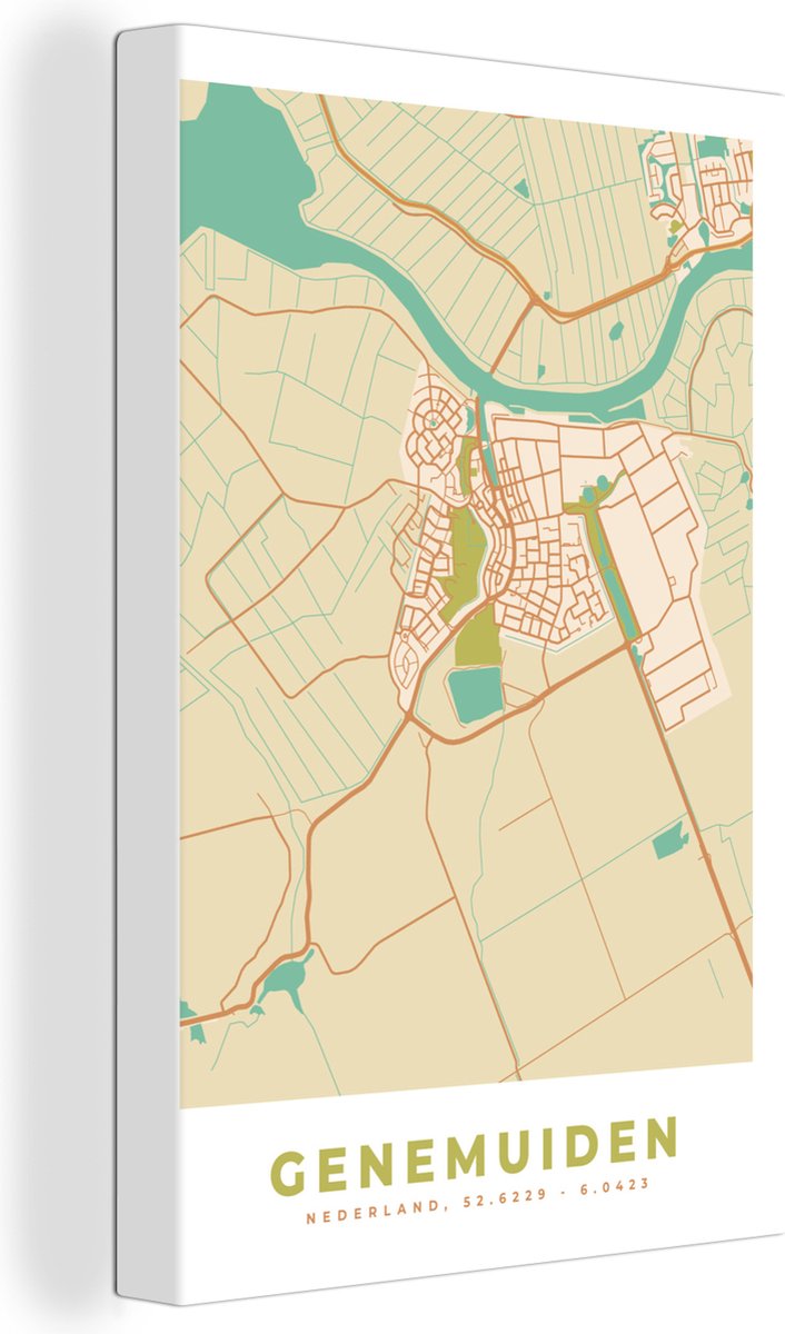 Canvas Schilderij Kaart - Genemuiden - Stadskaart - Plattegrond ...