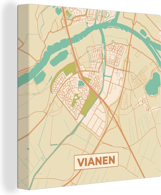 Canvas Schilderij Vianen - Plattegrond - Kaart - Stadskaart - 20x20 cm ...