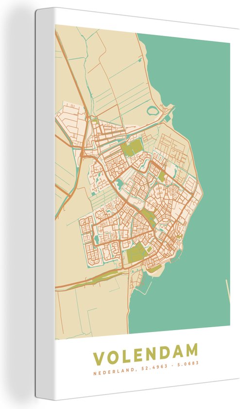 Canvas Schilderij Kaart - Plattegrond - Volendam - Stadskaart - 80x120 ...
