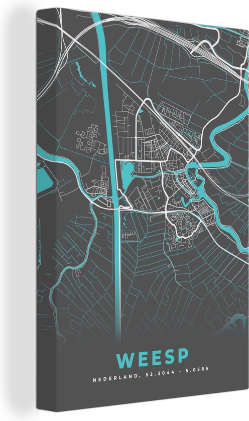 Canvas Schilderij Weesp - Stadskaart - Kaart - Plattegrond - 80x120 cm ...