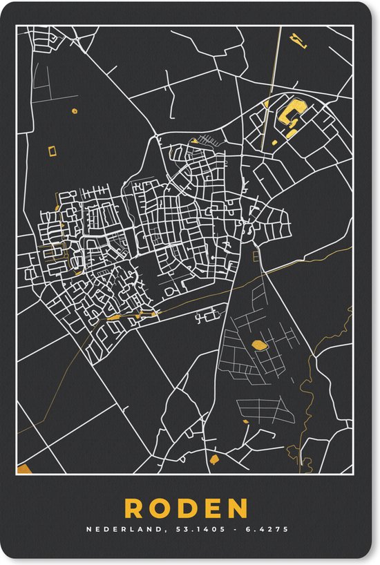 Muismat 18x27 cm - Mousepad Roden - Stadskaart - Black and Gold - Kaart ...