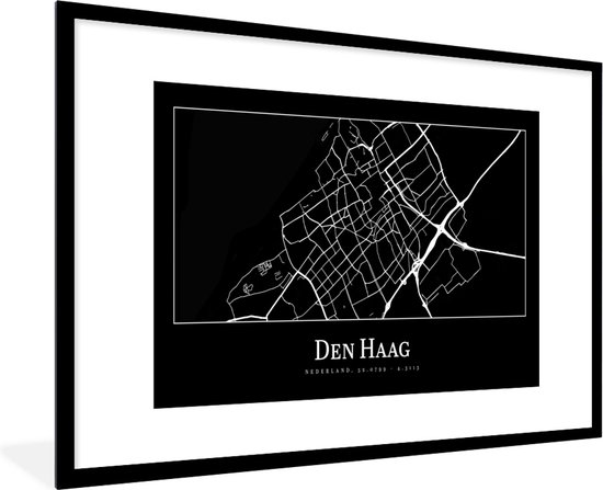 Fotolijst incl. Poster - Plattegrond - Den Haag - Kaart - Stadskaart ...