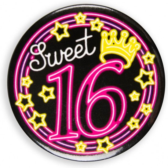 button Sweet 16 neon 5,5 cm zwart | bol.com