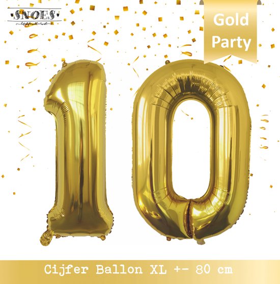 Cijfer Ballon 10 Jaar * Hoera 10 Jaar Snoes Goud * 80 cm Verjaardag ...