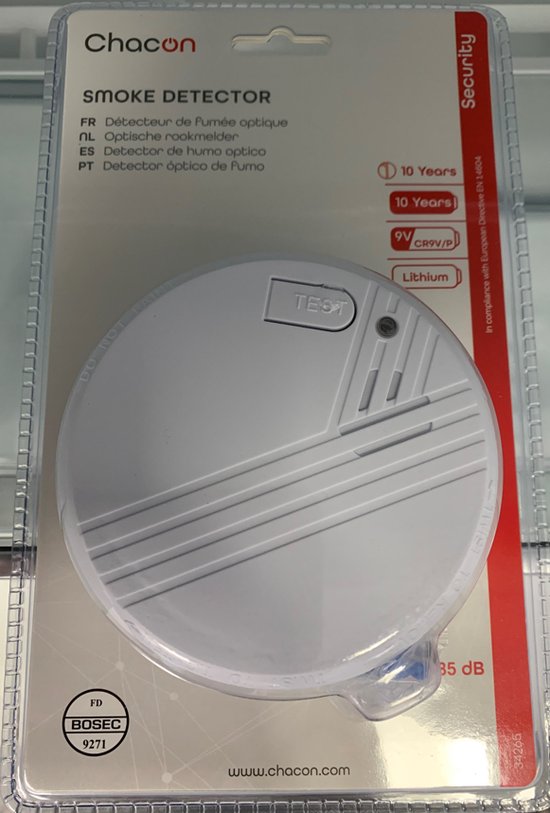 CHACON - Optische Rookmelder – 9V-lithiumbatterij - 10 Jaar - 34265 ...