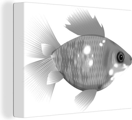 Canvas Schilderij Een tekening van een geschubde goudvis - zwart wit ...