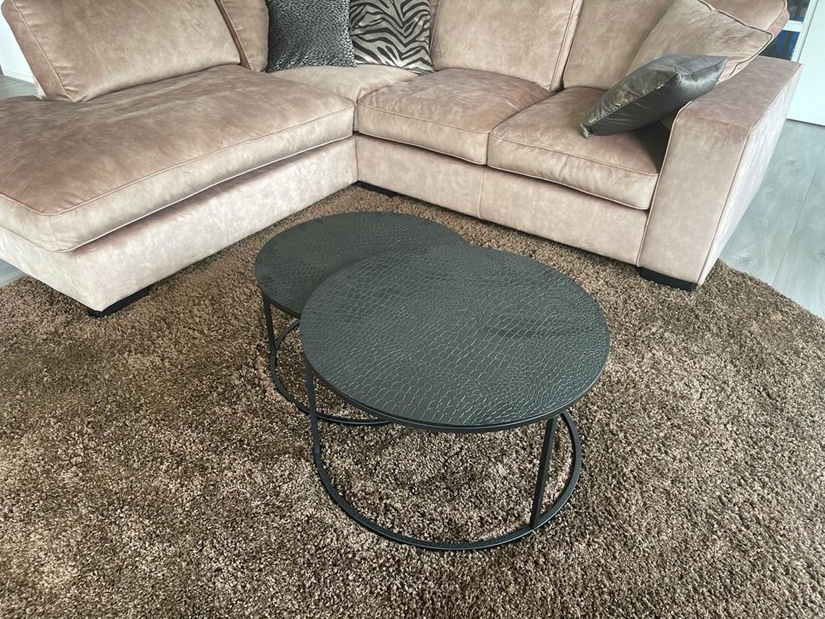 Zita Home Table basse ronde set de 2 métal noir imprimé panthère modèle ...