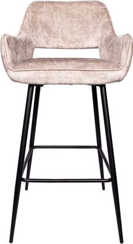 PTMD Tabouret de bar Fallon Velours kaki avec pieds en métal noir | bol.com