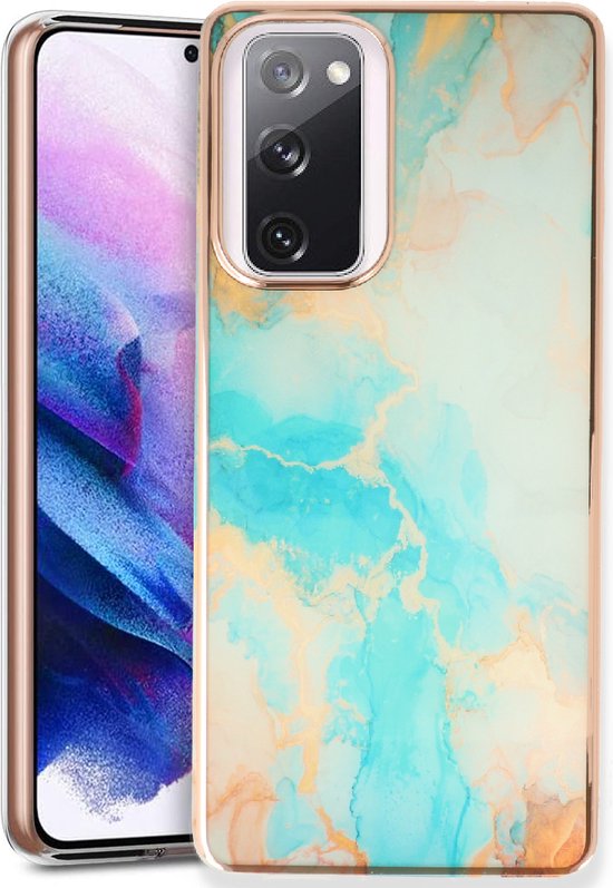 Casemania Hoesje Geschikt voor Samsung Galaxy S20 FE Aqua - Siliconen Marmer Back Cover | bol