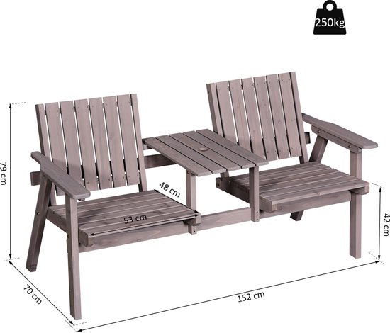 Nancy's Annan Tuinbank Met Tafel - Koffie - Firwood - 59,84 cm x 27,56 ...