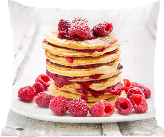 Stapel pannenkoeken met frambozensaus en frambozen | bol.com