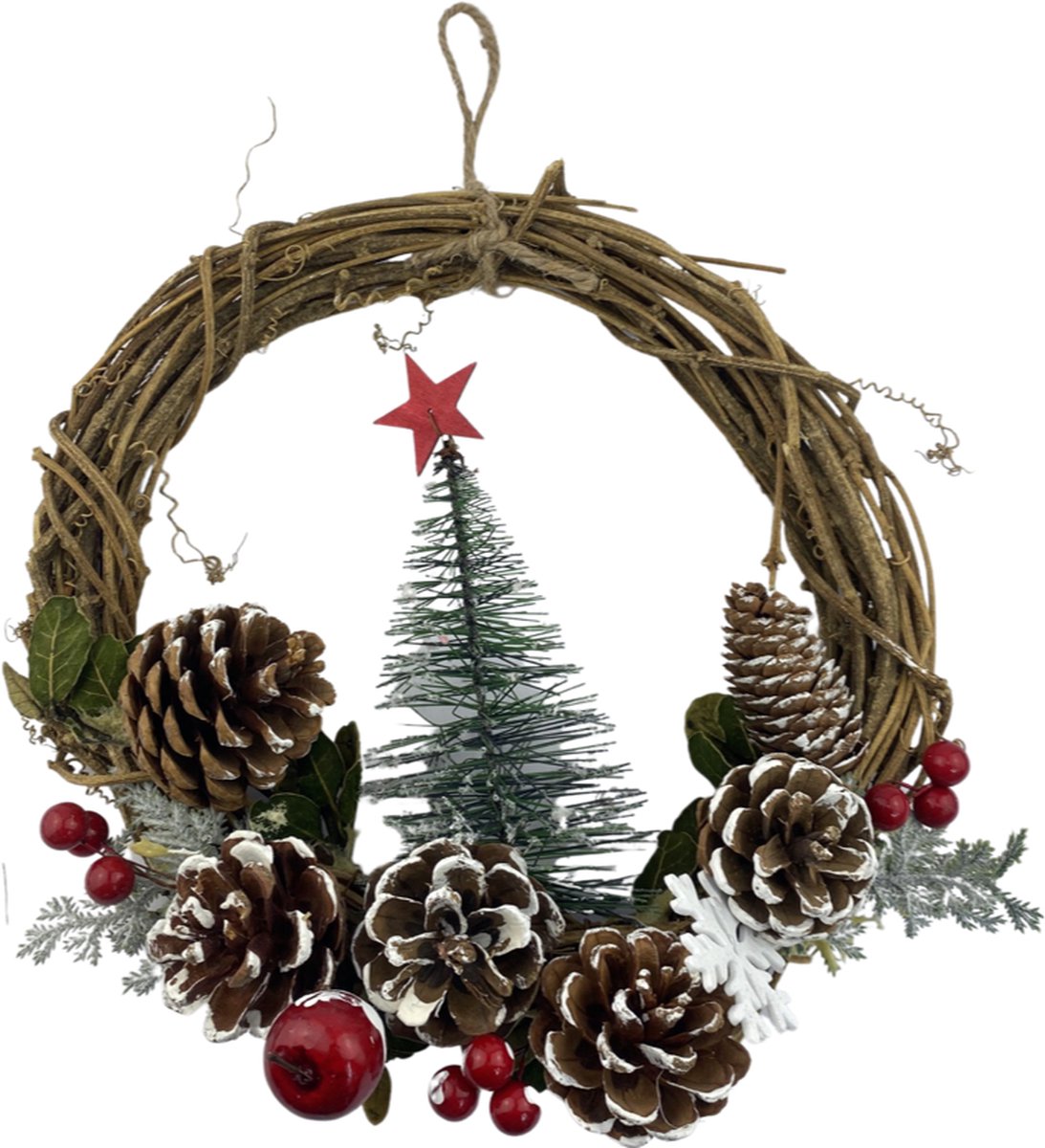Rattan kerstkrans - Pinecone Snowflake | ø 28 cm | Natuurlijke kerst ...