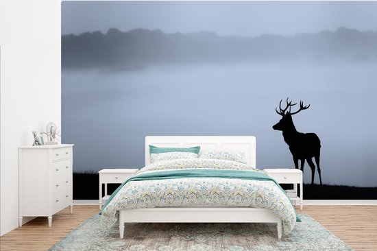 Behang - Fotobehang Hert - Mist - Silhouet - Breedte 385 cm x hoogte ...