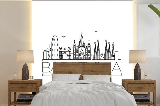 Behang - Fotobehang Skyline Barcelona wit - Breedte 300 cm x hoogte 300 ...