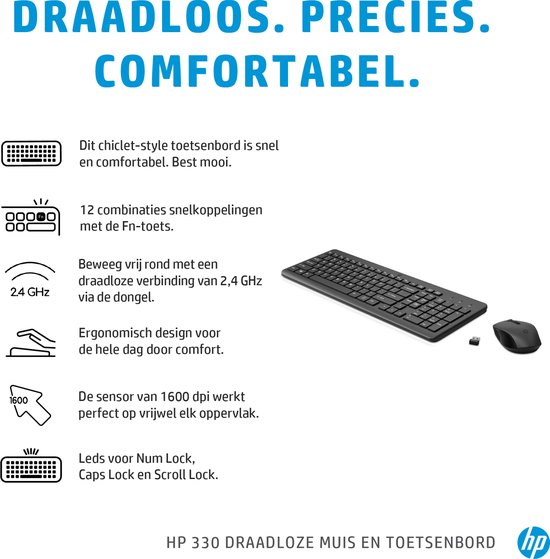 HP 330 - Draadloze Toetsenbord en Muis set - QWERTY ISO - Zwart | bol.com
