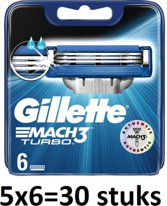 Gillette Mach3 Turbo Scheermesjes Voor Mannen - 30 Navulmesjes - Blauw ...
