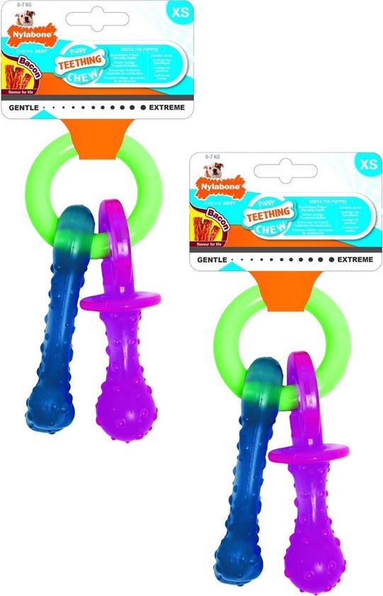 Nylabone Puppy Teething Pacifier Flexible - Hondenspeelgoed - 2 x Bacon ...