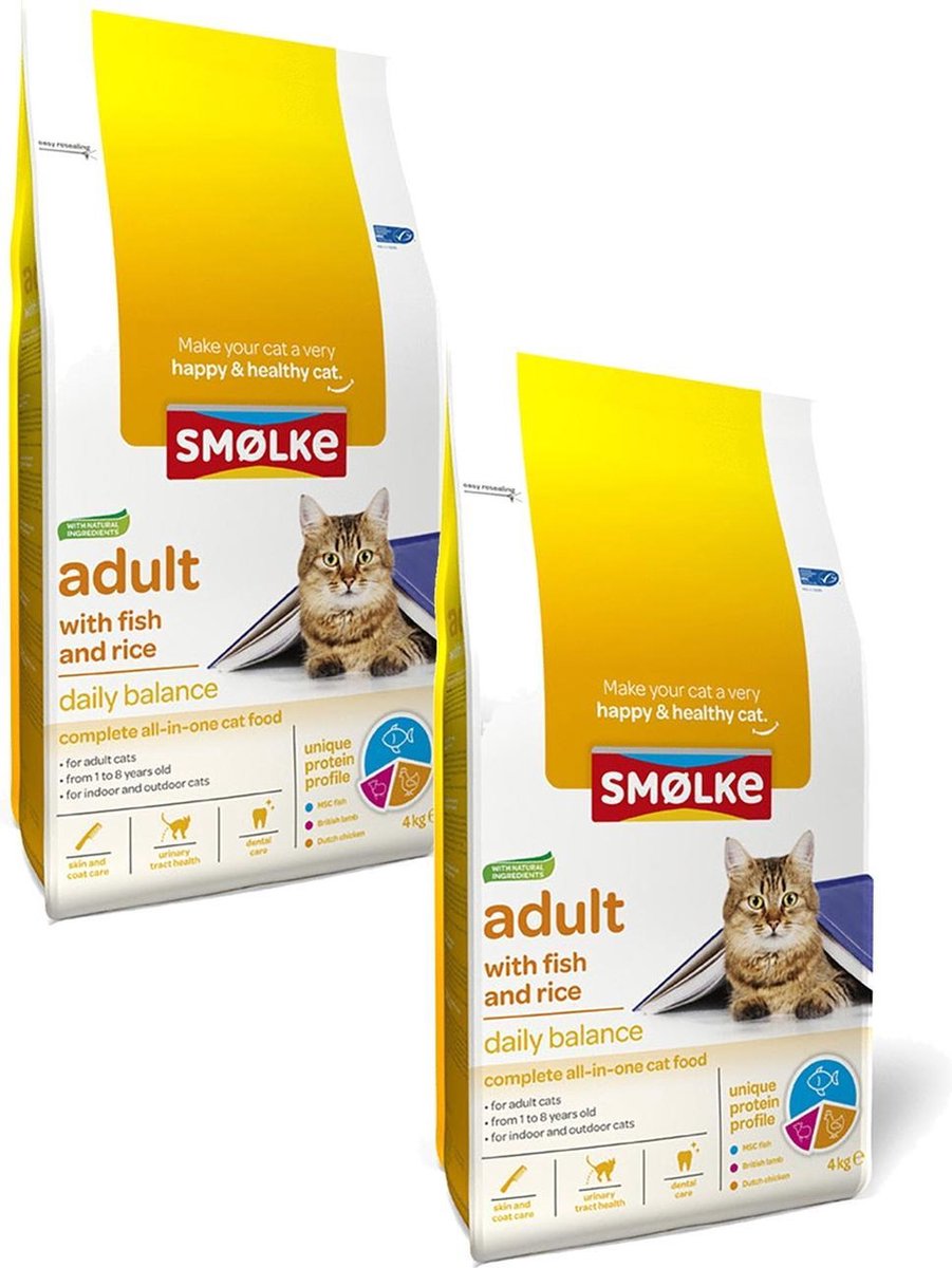 Smolke Cat Adult Vis&Rijst - Kattenvoer - 2 x 4 kg | bol.com