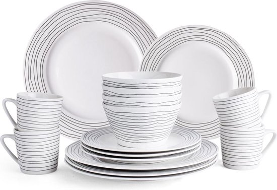 Dutch Rose Loft 16 delig Serviesset Zwarte Strepen | bol