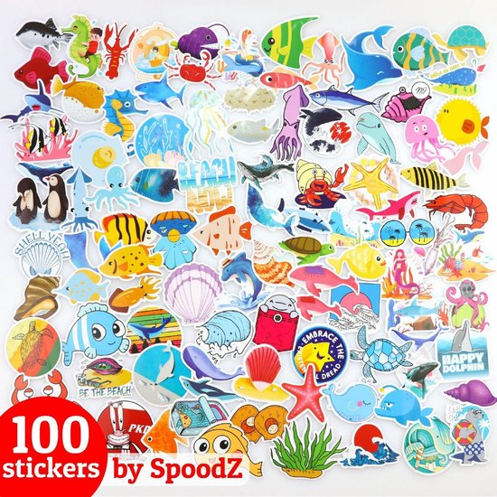 Stickers 100 stuks mix kinderen | vinyl stickerbomb dieren vissen zeedieren ST07 | bol