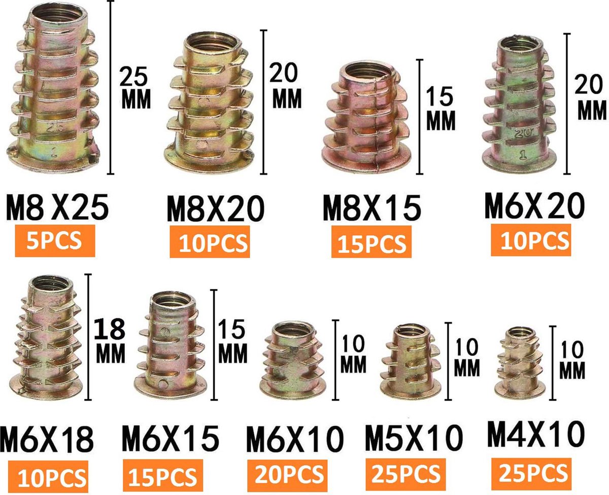 Schroefdraad Inserts Noten, Hout Insert Assortiment | bol.com