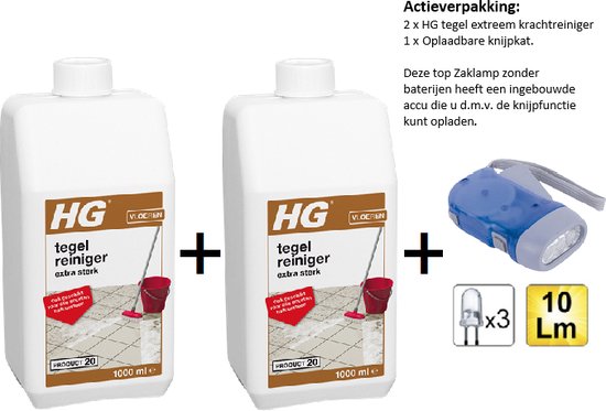 HG tegelreiniger extra sterk (product 20) - 2 stuks + Knijpkat/Zaklamp ...