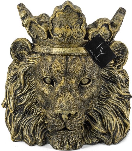 Beeld leeuwenkop - gouden decoratie - Kolony - 42x43x44cm | bol.com