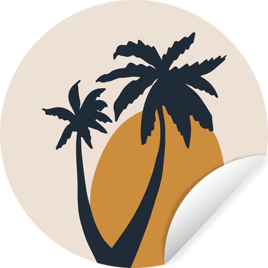 WallCircle - Muurstickers - Behangcirkel - Palmboom - Pastel - Zon - Oranje - 100x100... | bol