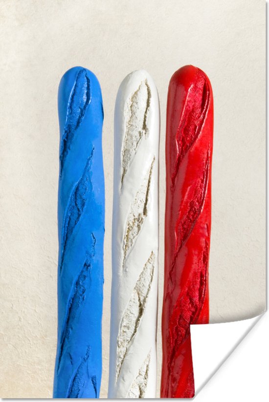 Poster Frans stokbrood in de vorm van de Franse vlag - 60x90 cm | bol
