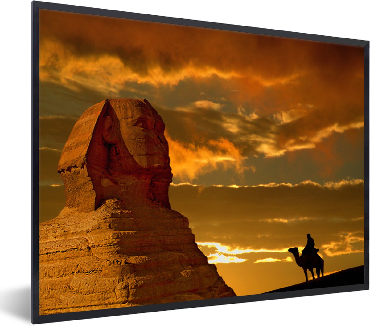 Fotolijst incl. Poster - Zonsondergang bij de Sfinx van Gizeh met een ...