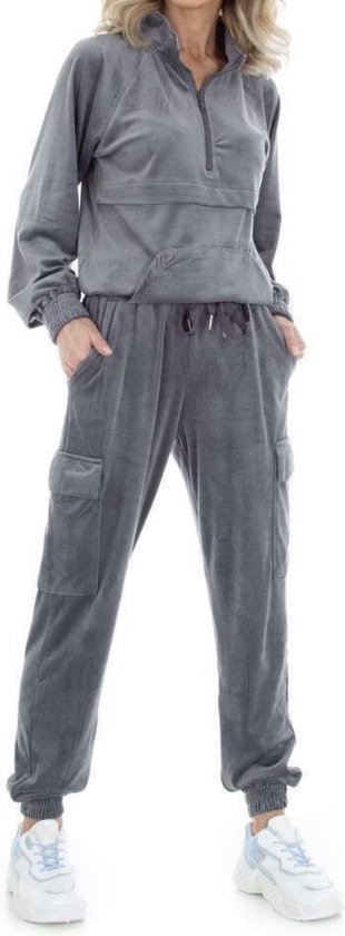 Dames huispak/vrijetijdspak velours S 36-38 grijs | bol