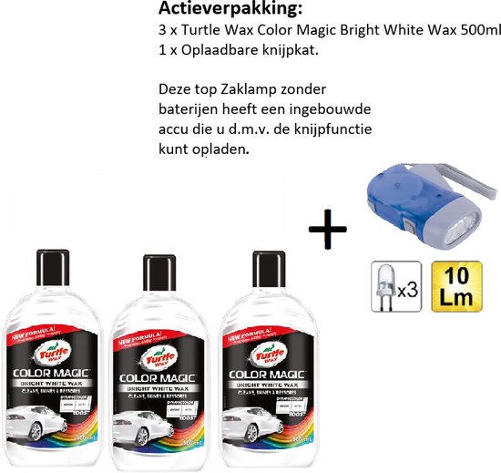 Turtle Wax - TW 52712 Color Magic White 500ml - 3 Stuks - + Zaklamp ...