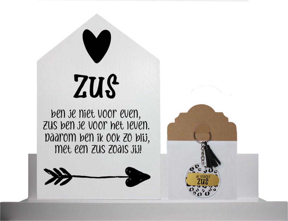 Tekstbord zus met sleutelhanger - cadeau zus - kado zus - zuskado ...