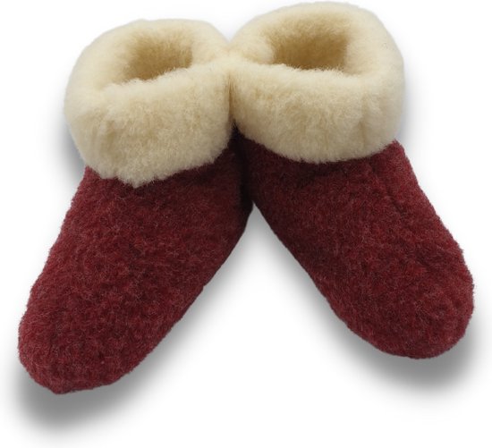 wollen sloffen 100% wol pantoffels -Rood/wit hoog model- maat 43 | bol.com