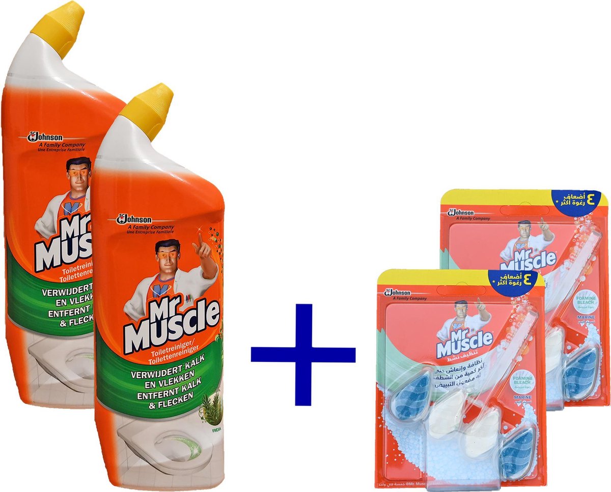 Mr Muscle toiletreiniger 2x750ml WC Gel + 2x Mr. Muscle toiletblokjes ...