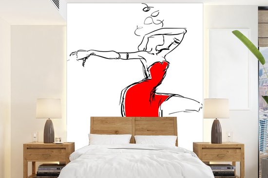 Behang - Fotobehang Sensuele line-art illustratie van een dansende ...