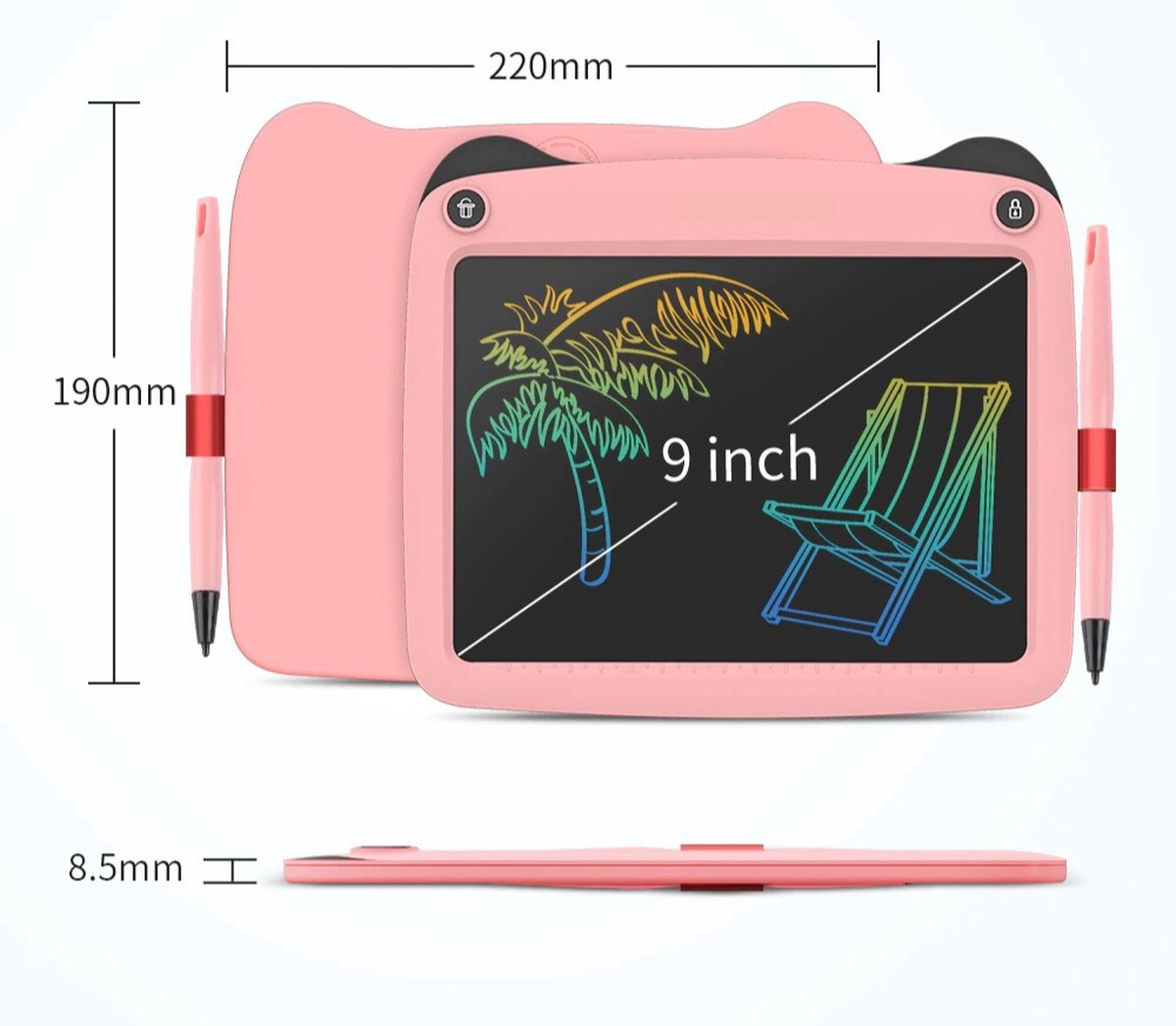 LCD Tekentablet kinderen - 19 x 22cm - Tekenbord kinderen - 8.5mm dik ...