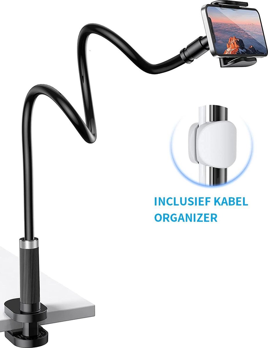 Flexibele Telefoonhouder met Klem - Zwart - Flexibele Smartphone Houder ...