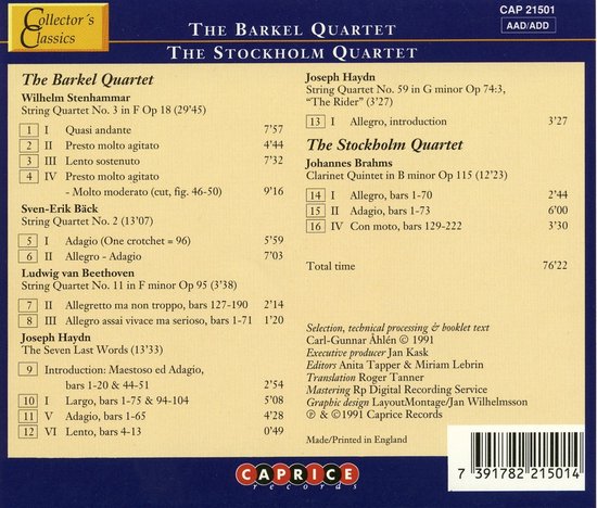 Barkel Quartet & Stockholm Quartet - Memorable Swedish String Quartets ...
