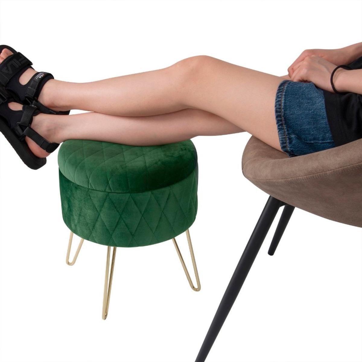 Kamyra® Velvet Poef met Opbergruimte - Poefs/Fluweel/Rond - Voor bij de ...