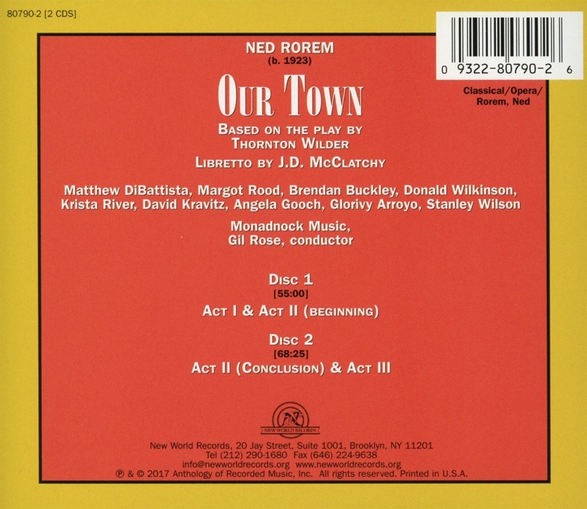 Various Artists - Ned Rorem: Our Town (CD), Gil Rose | CD (album ...