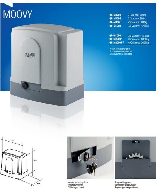 Quiko Moovy QK M2000 motor-unit, voor schuifpoorten tot 2000kg ...