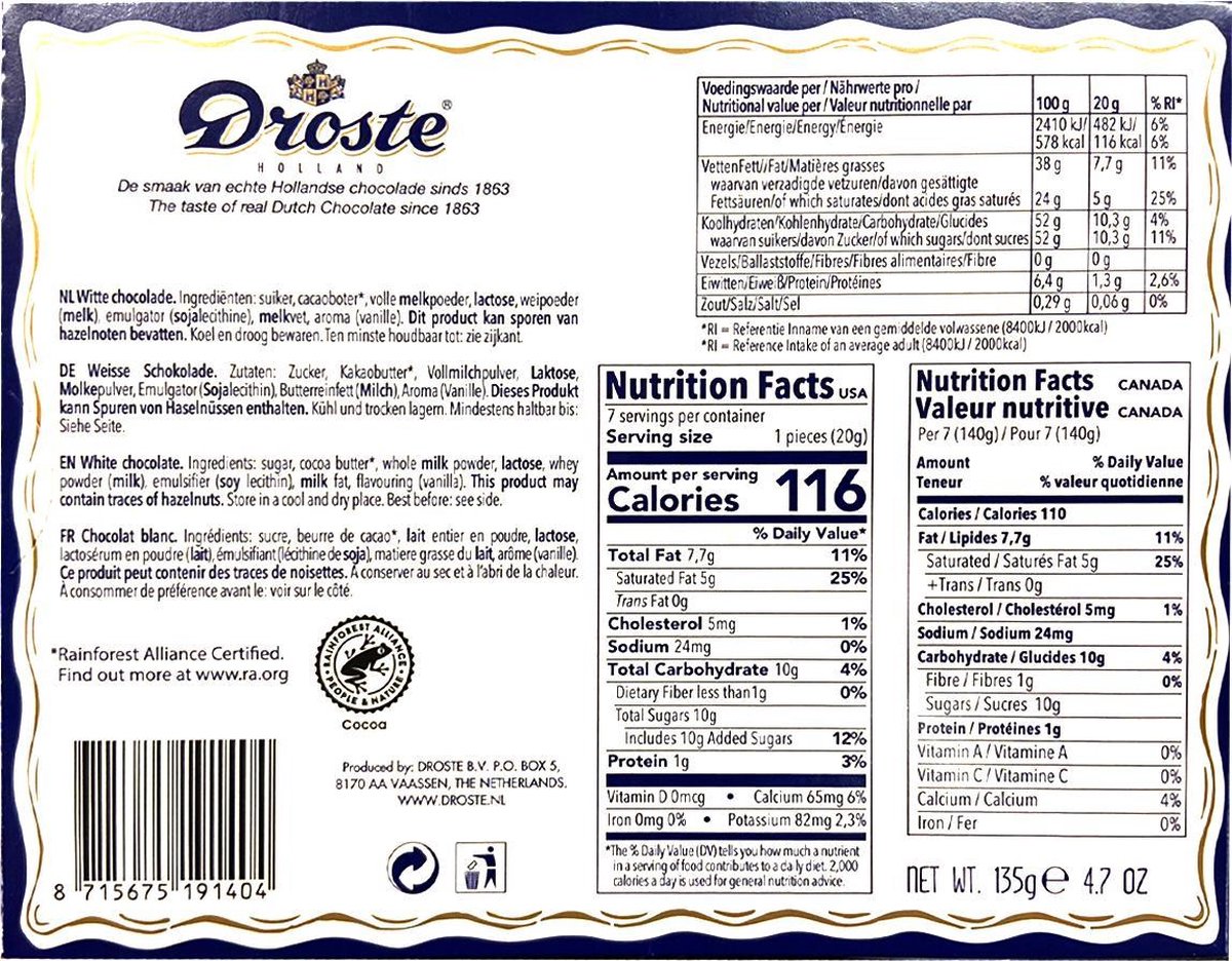 Droste Chocolade Letter Wit 135 gram - Letter S | bol.com