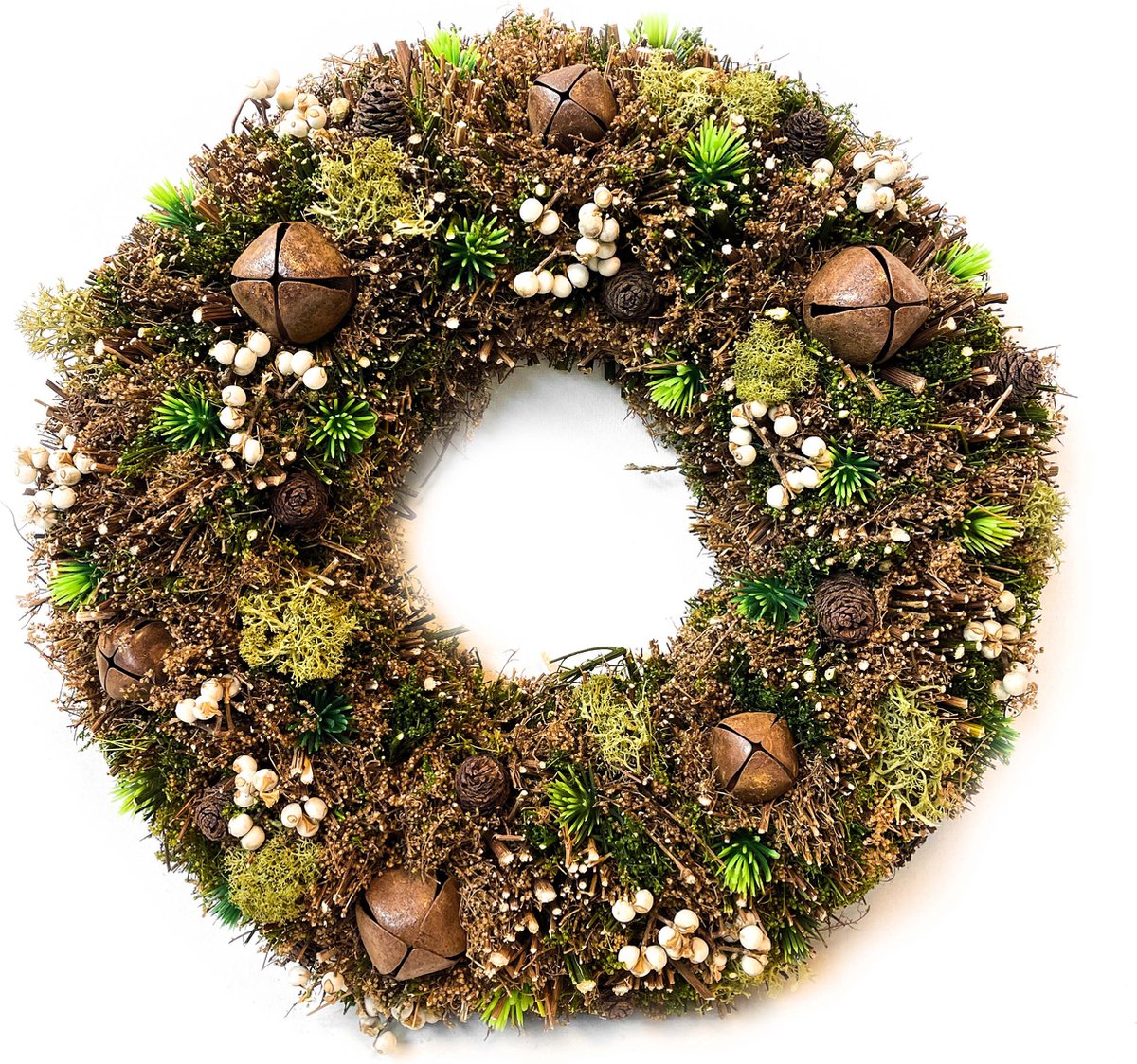 Natuurlijke belletjes krans met groen lint [Winter - Kerst - Deurkrans ...