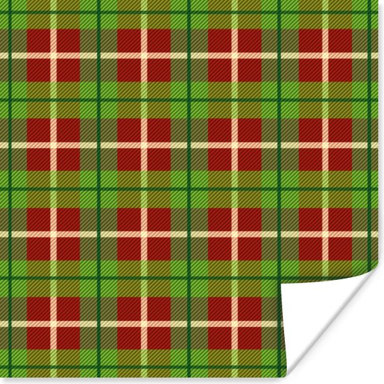 Poster Kerst - Plaid - Groen - Rood - Schotse ruit - 30x30 cm ...