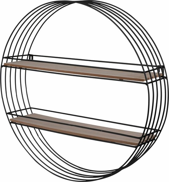 Wandrek - Wandkast - Rond - Hout - Metaal - Zwart - 2 Planken ...