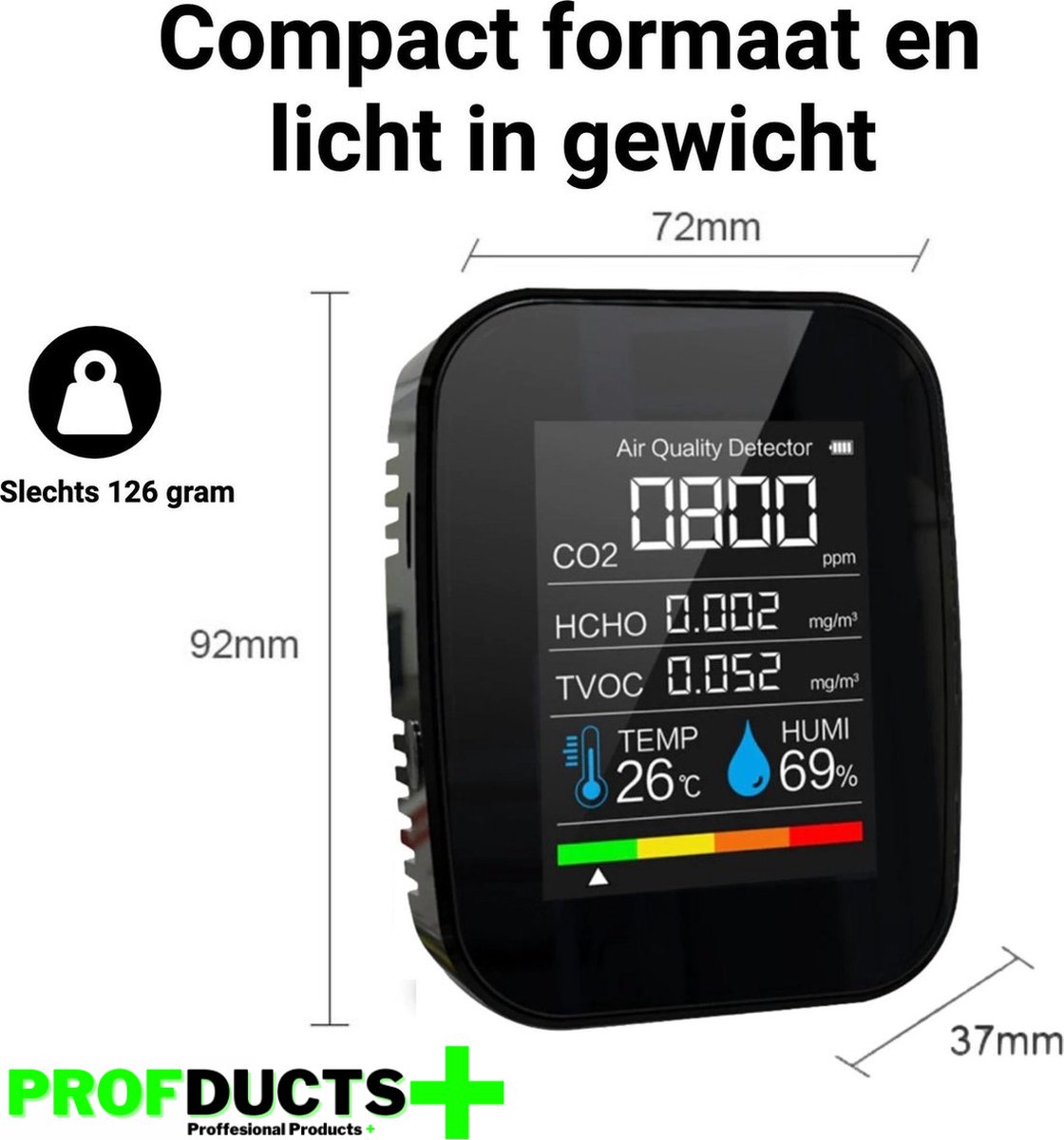 C02 Meter - Hygrometer Binnen - Co2 Meter Binnen - Luchtkwaliteit Meter ...