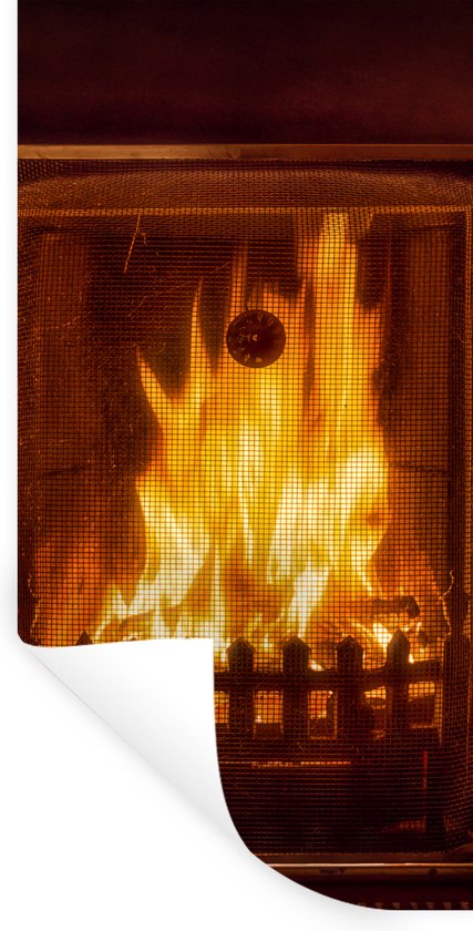 Muurstickers - Sticker Folie - Een open haard met warm vuur - 80x160 cm ...