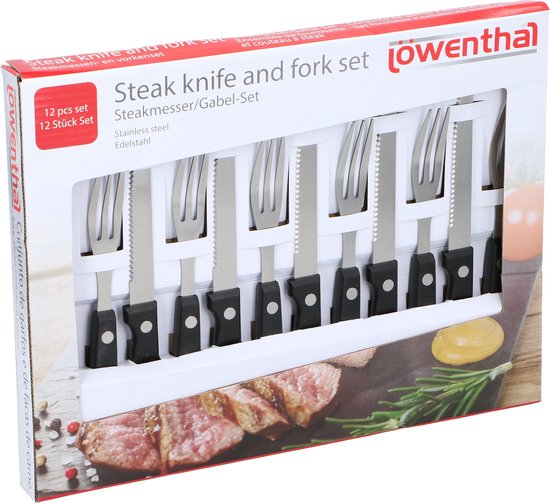 Lowenthal Steak Vork & Messen Set - 12 Delig - BBQ bestek - RVS ...